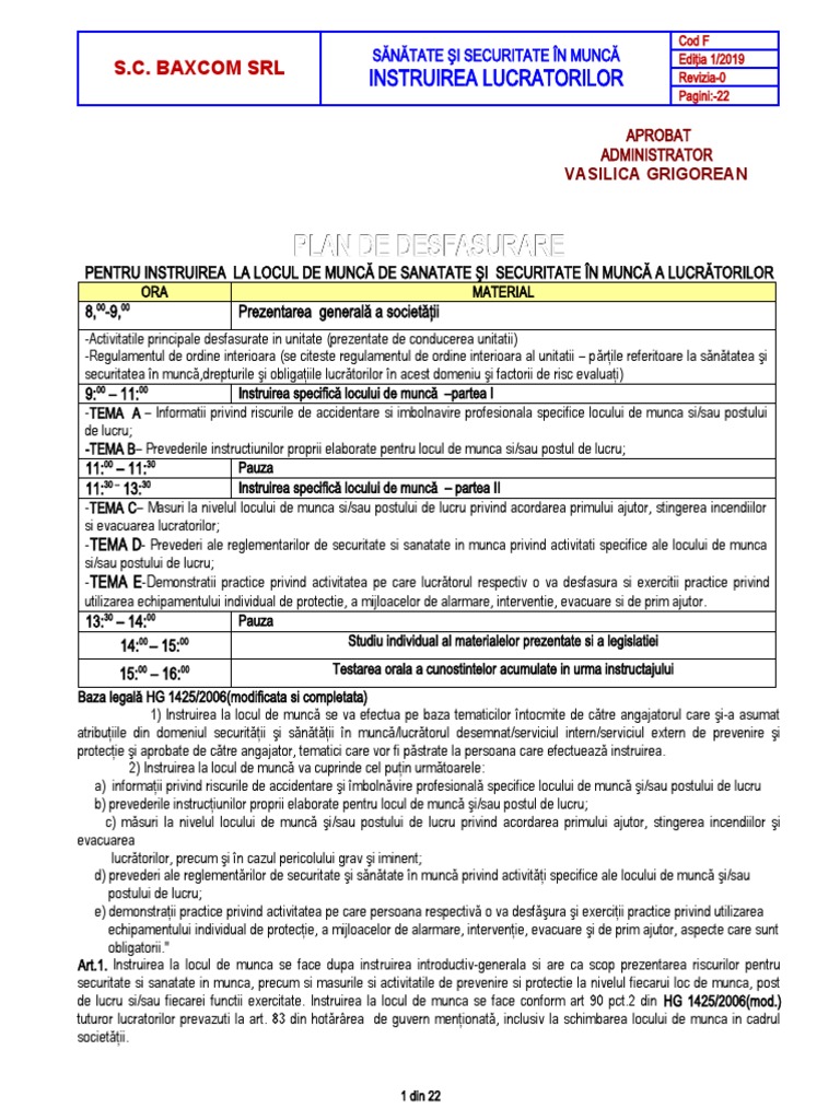 Instruire Loc Munca | PDF