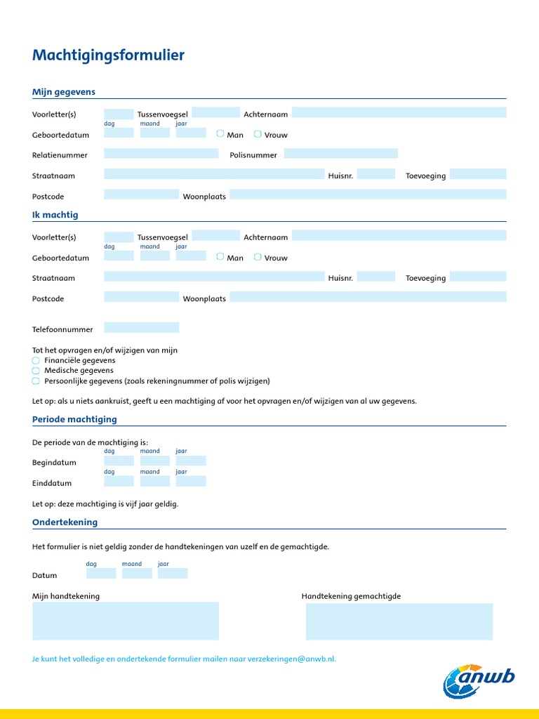 Machtigingsformulier | PDF