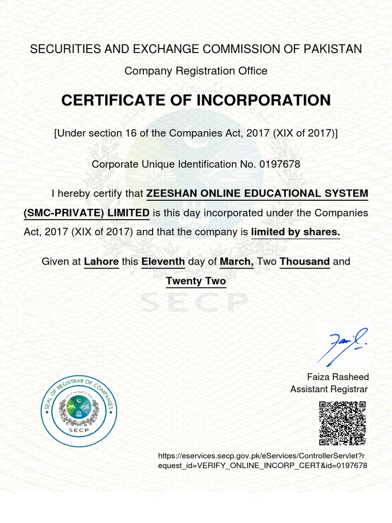 Incorporation Letter | PDF