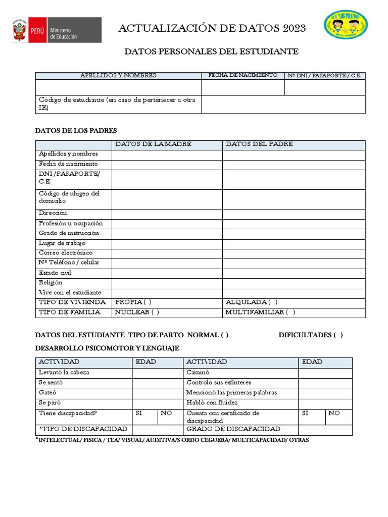 Actualizacion de Datos Estudiante - 2023 | PDF
