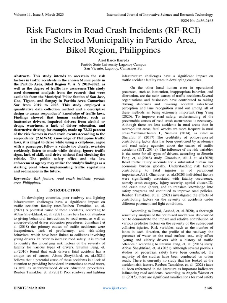 Risk Factors in Road Crash Incidents (RF-RCI) in The Selected ...