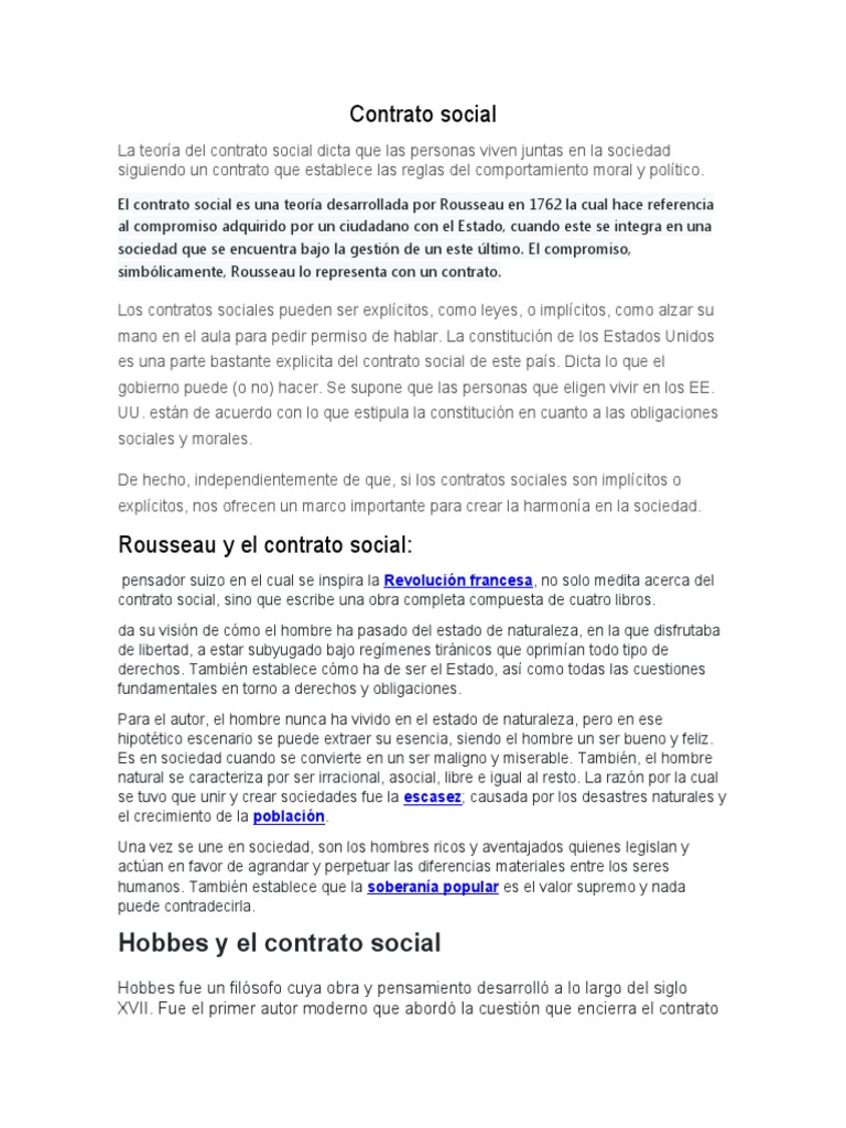 Teoría del contrato social y sus principales exponentes: Rousseau ...
