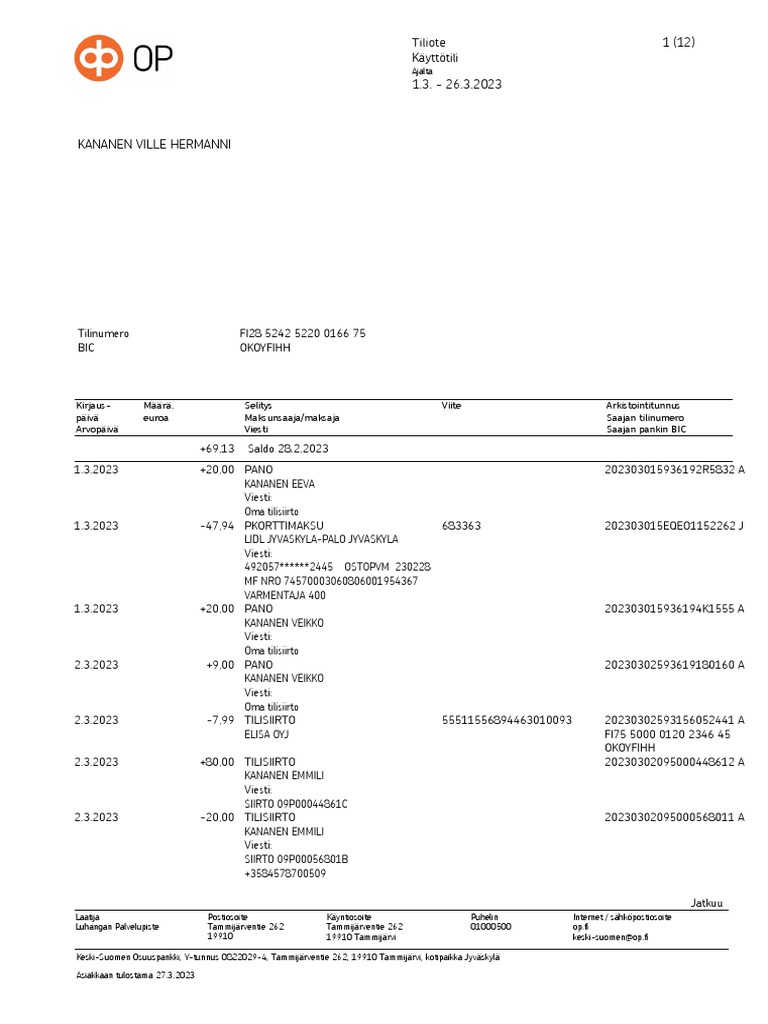 Tiliote Käyttötili 1.3. - 26.3.2023 1 | PDF