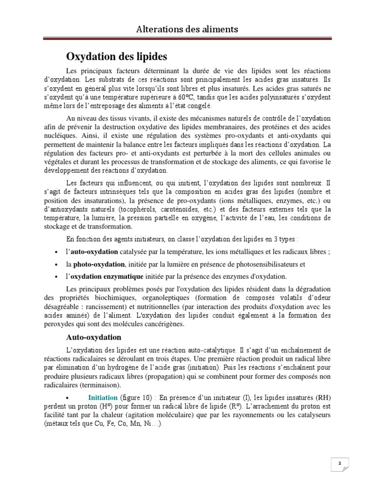 Oxydation des lipides et ses impacts | PDF | Enzyme | Lipide