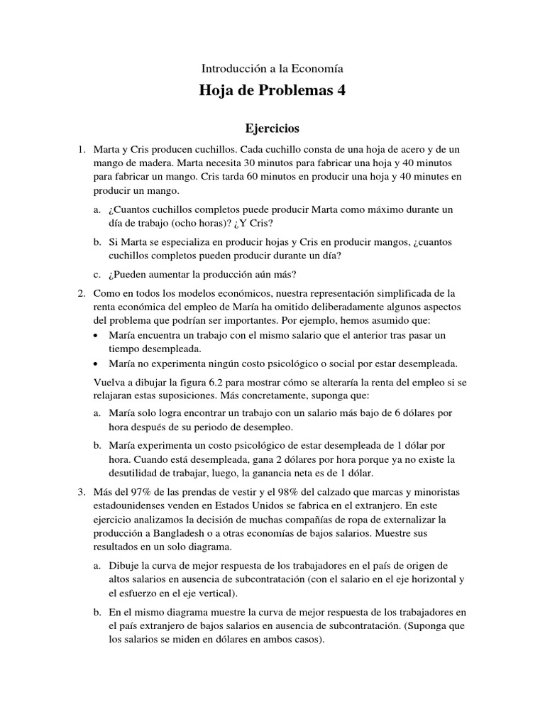 Hoja de Problemas 4 | PDF | Desempleo | Outsourcing