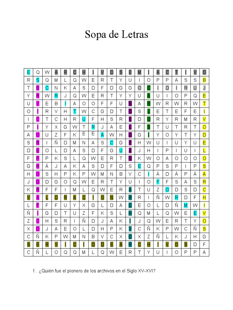 Sopa de Letras - Oraganizacion de Documentos | PDF