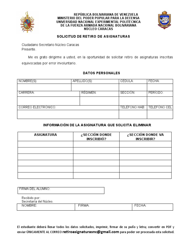 Formato Solicitud Retiro Asignaturas-1 | PDF