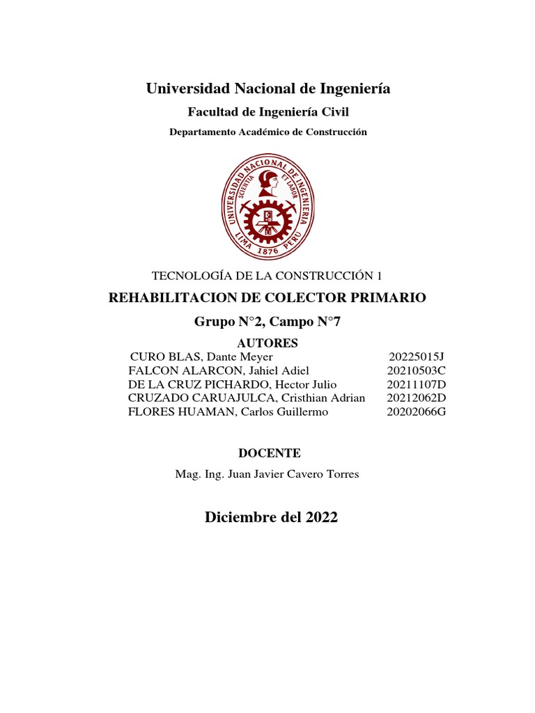 Tc7-G2-Rehabiliacion Colector Primario | PDF | Hormigón | Evaluación de impacto ambiental