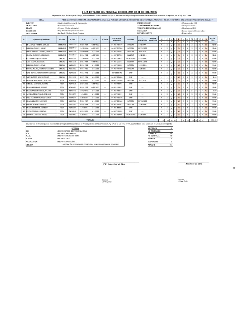 Hoja de Tareo Junio Final | PDF | Servicios financieros | Pensión