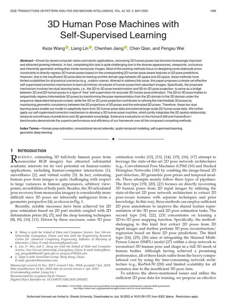 3d Human Pose Machines With Self Supervised Learning Pdf