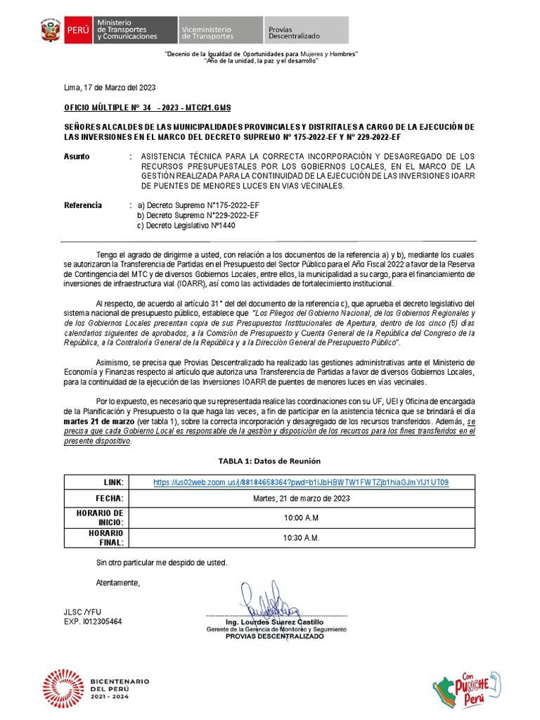 Oficio Multiple | PDF | Gobierno local | Presupuesto