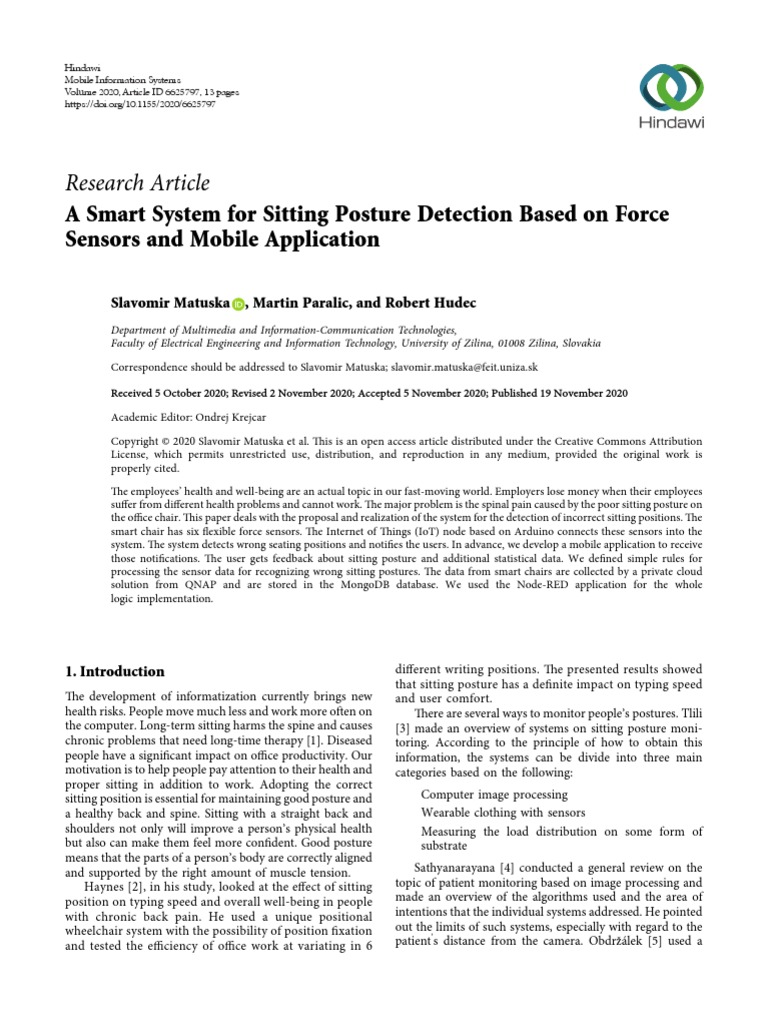 Research Article A Smart System For Sitting Posture Detection Based On