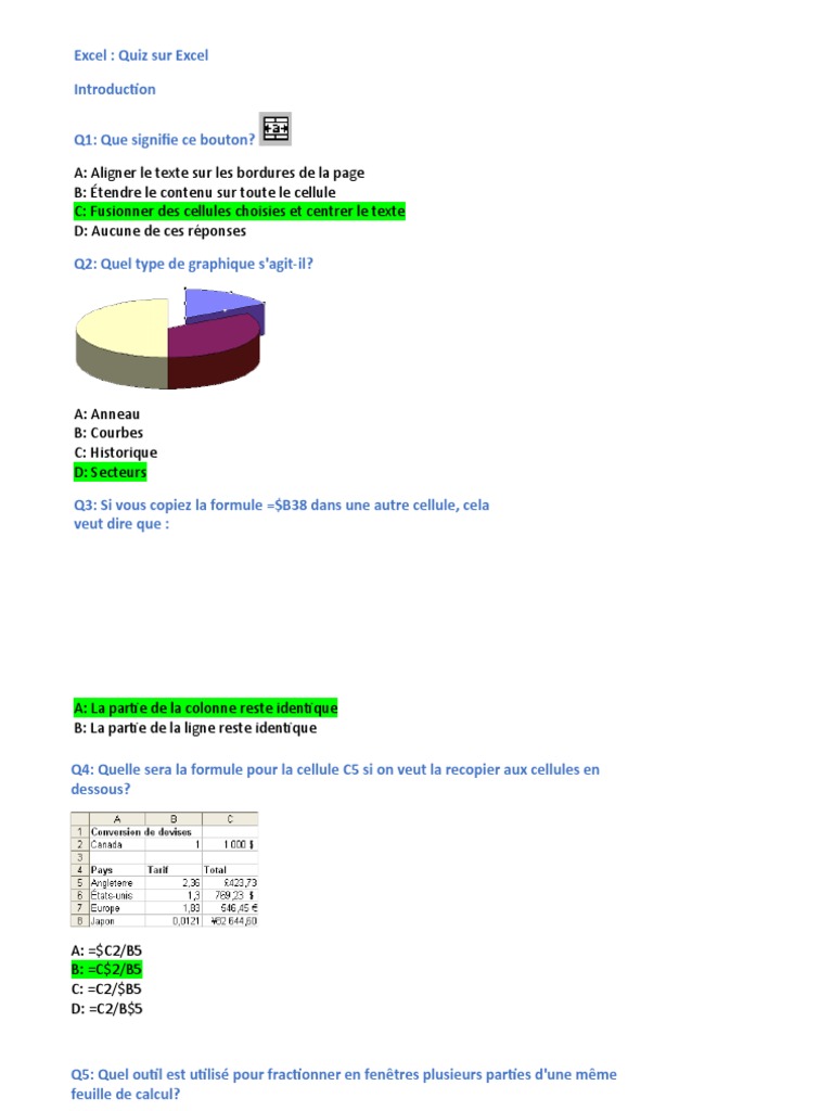 QCM Excel 2 | PDF | Microsoft Excel | Feuille de calcul
