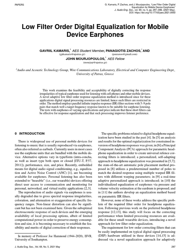 Low Filter Order Digital Equalization For Mobile Device Earphones | PDF ...
