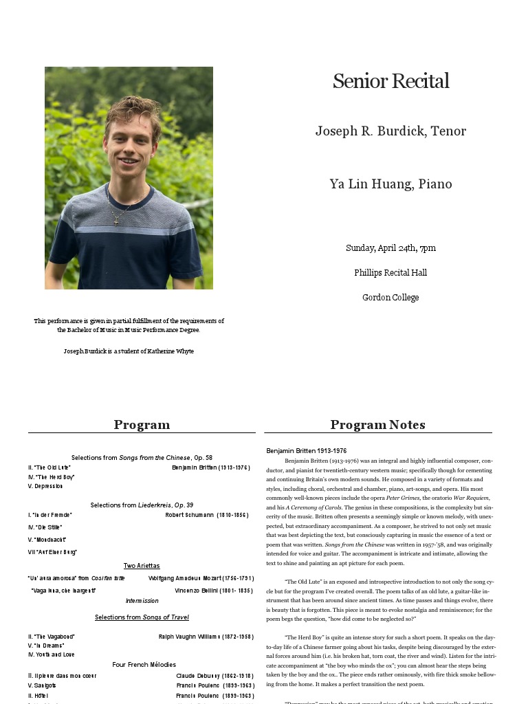 J.R.B. Senior Recital Program | PDF | Robert Schumann | Musical ...