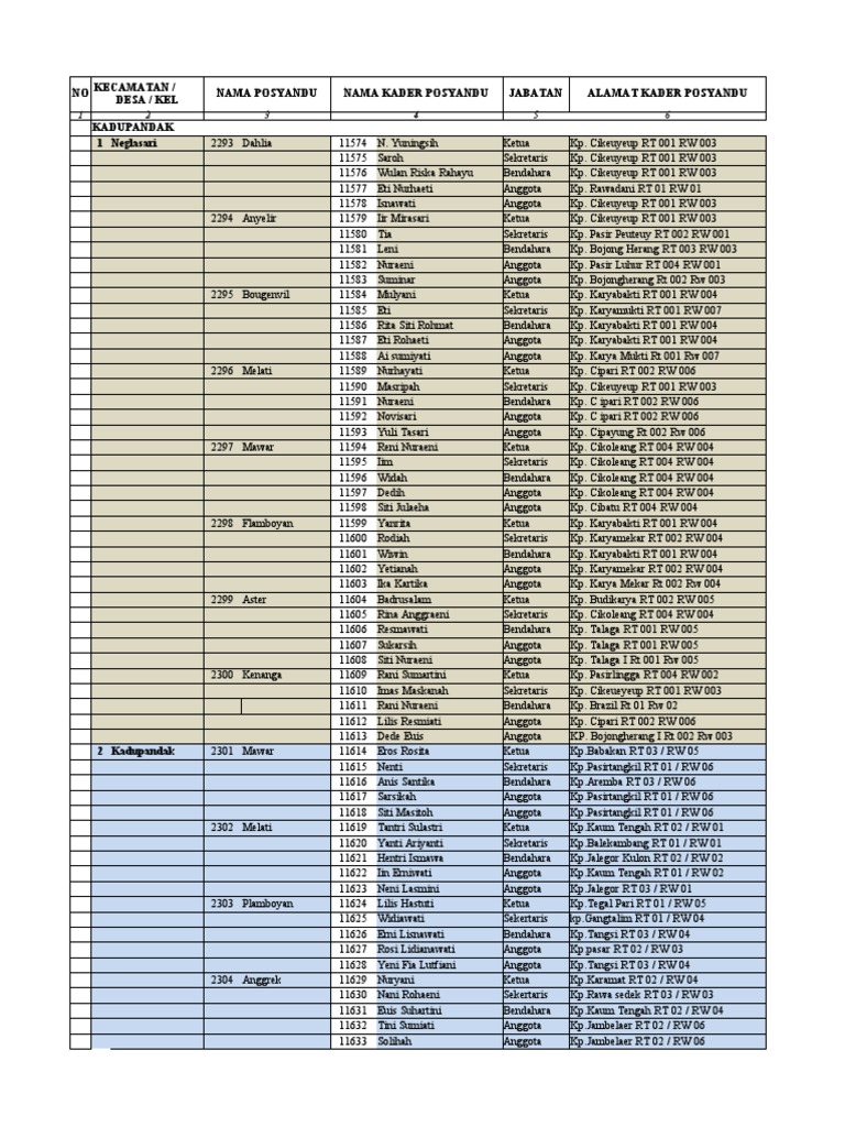 Daftar Kader Posyandu dan Jabatan | PDF