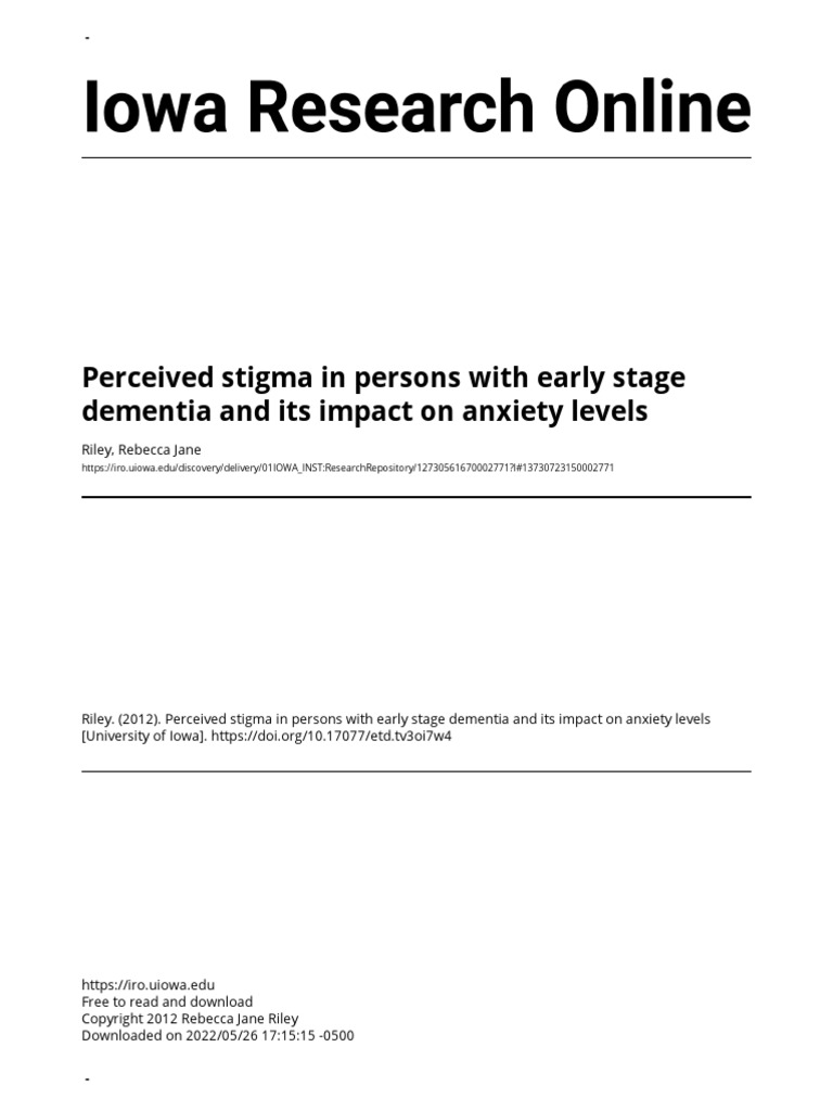 Perceived Stigma in Persons With Early Stage Dementia and Its Imp | PDF ...