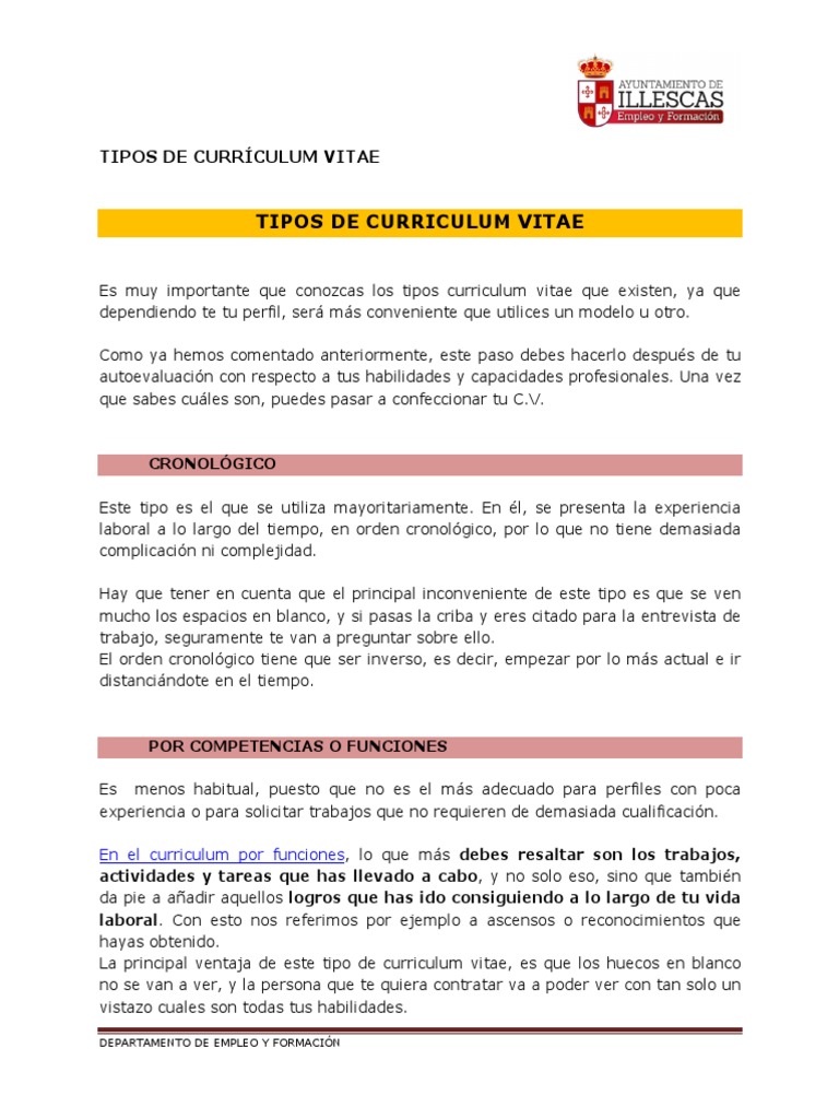 Tipos de Currículum Vitae | PDF | Plan de estudios