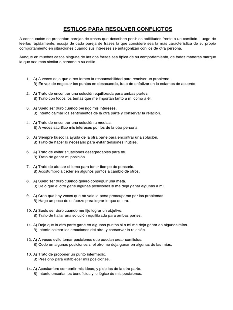 24 Estilos De Resolver Conflictos Pdf 6098