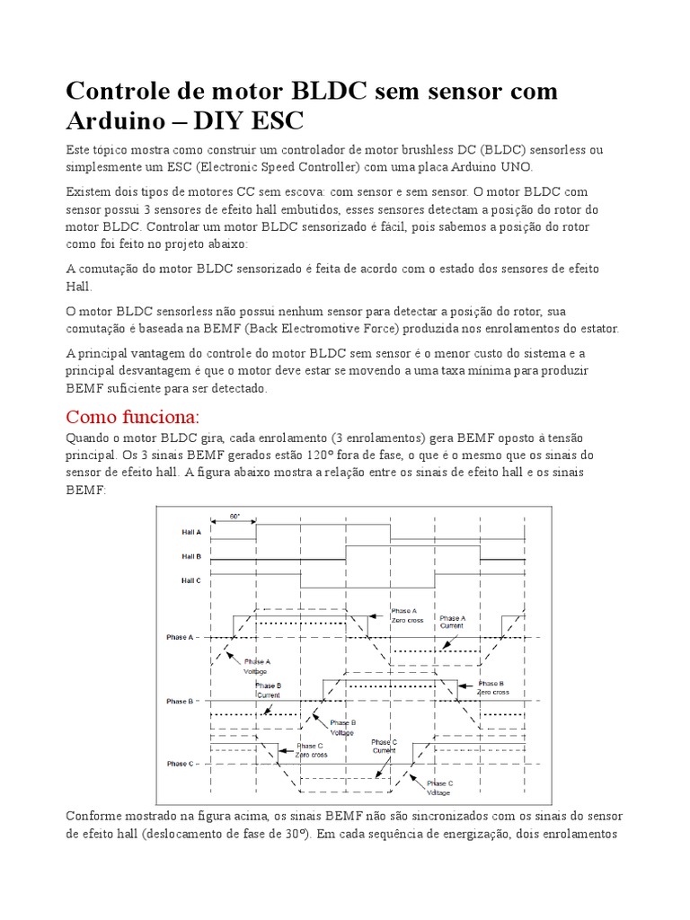 Como Fazer BLDC Sem Hall | Download grátis PDF | Arduino | Motores