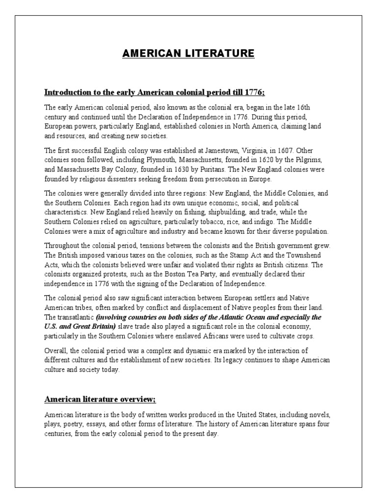 American Literature | PDF | Common Sense | Thirteen Colonies