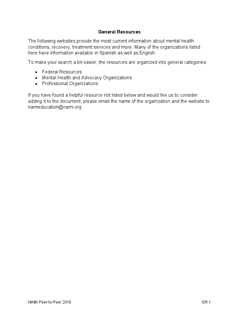 General Resources - NAMI | PDF | Mental Disorder | Mental Health
