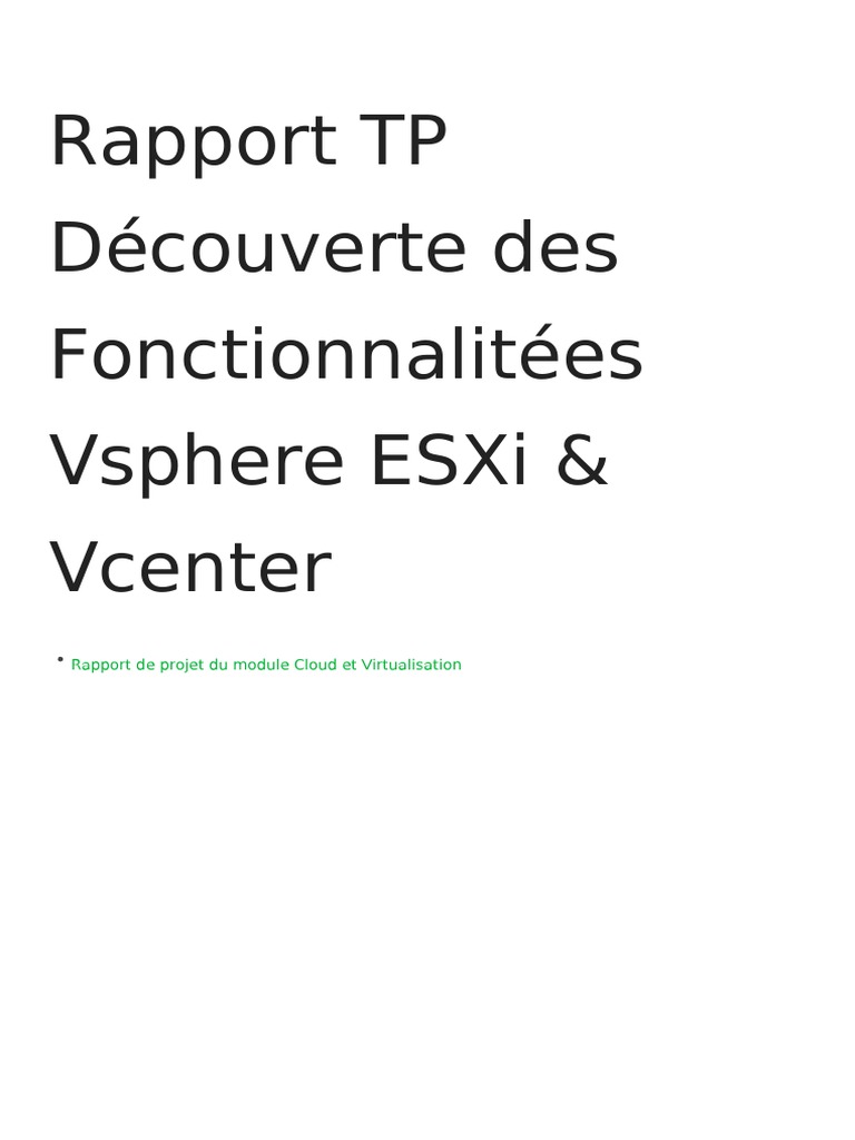 Rapport TP Decouverte Des Fonctionnalitees Vsphere Esxi Vcenter | PDF | Système de noms de ...