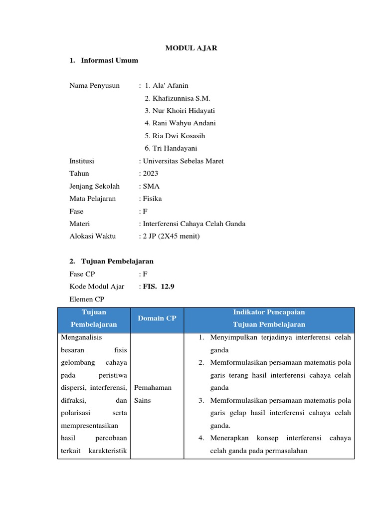 Modul Ajar 1. Informasi Umum: Tujuan Pembelajaran Domain CP Indikator ...