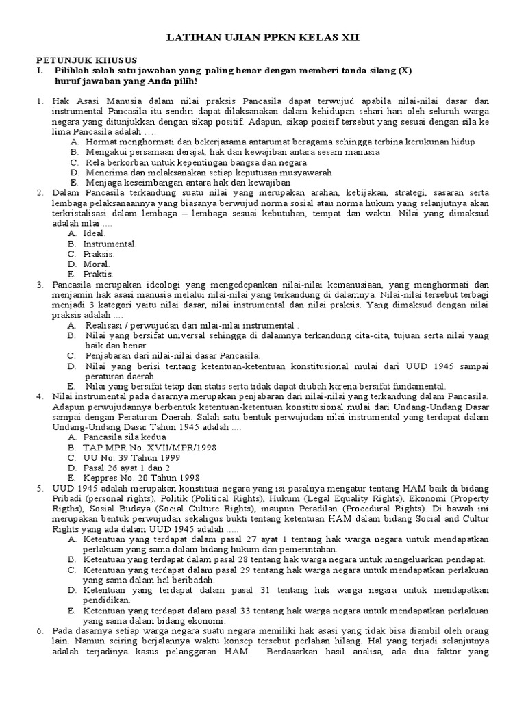 XII Latihan Ujian 2022-2023 PKN | PDF