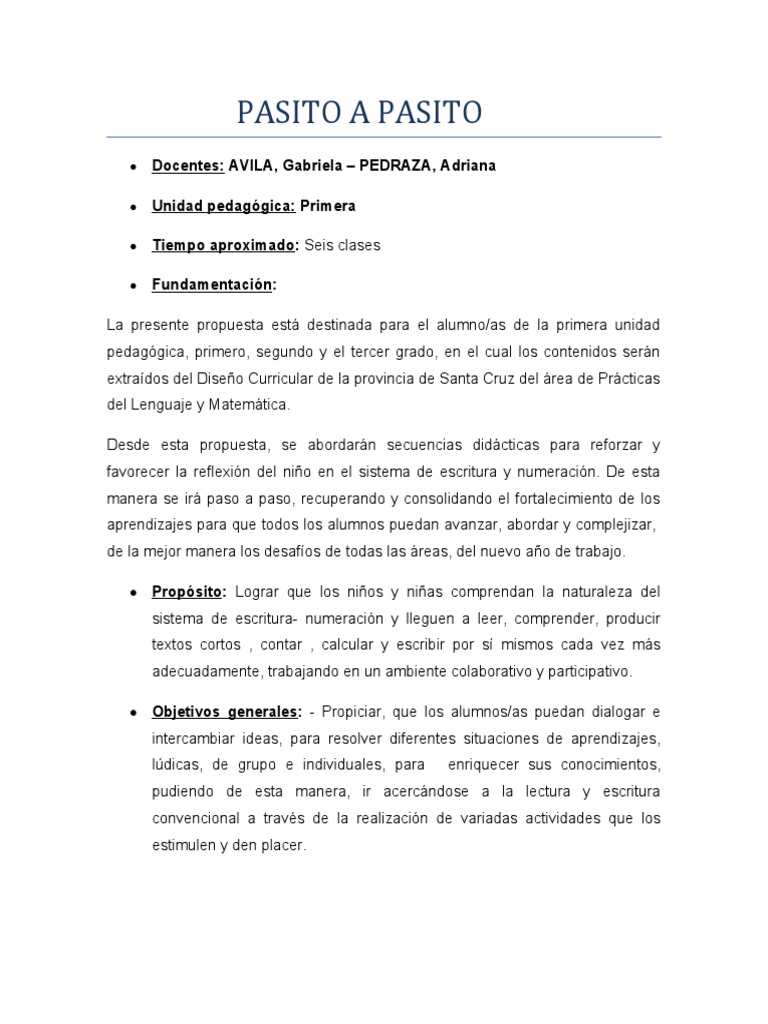 PASITO A PASITO - Proyecto | PDF | Escritura