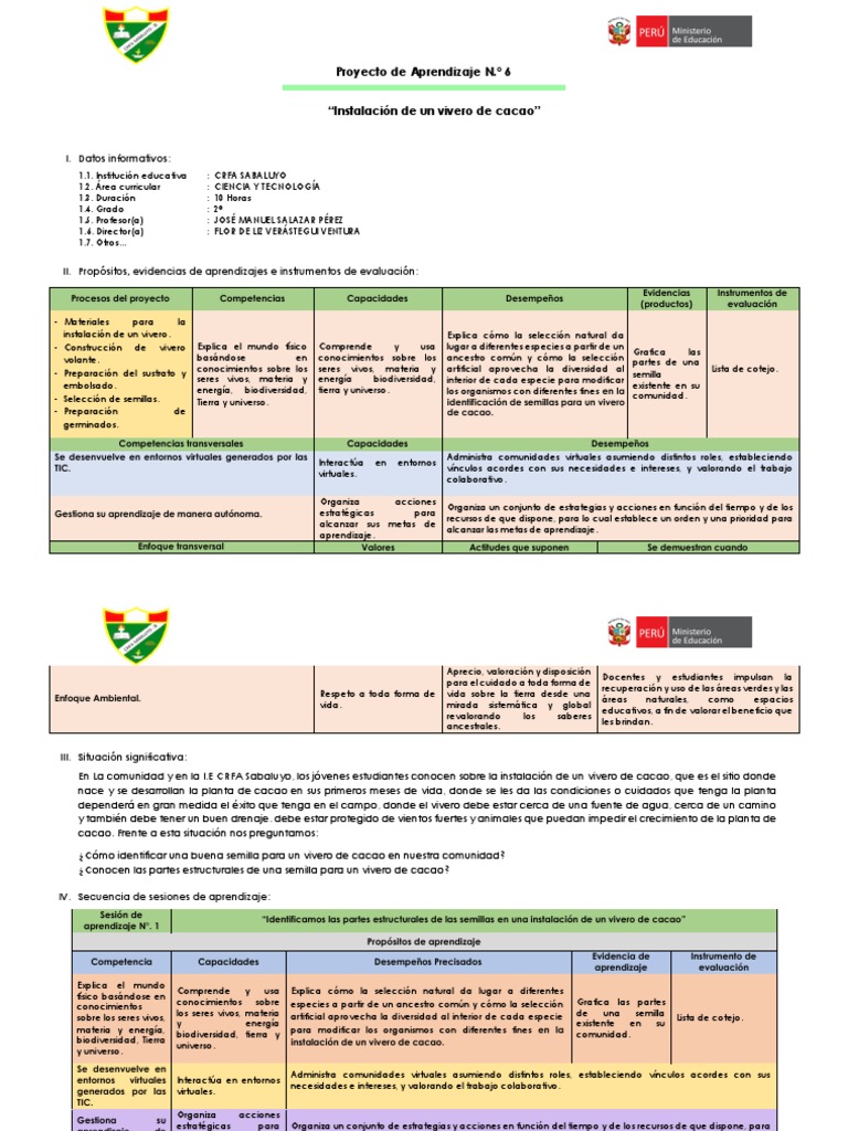 PROYECTO DE APRENDIZAJE CyT 2º | PDF | Aprendizaje | Evaluación