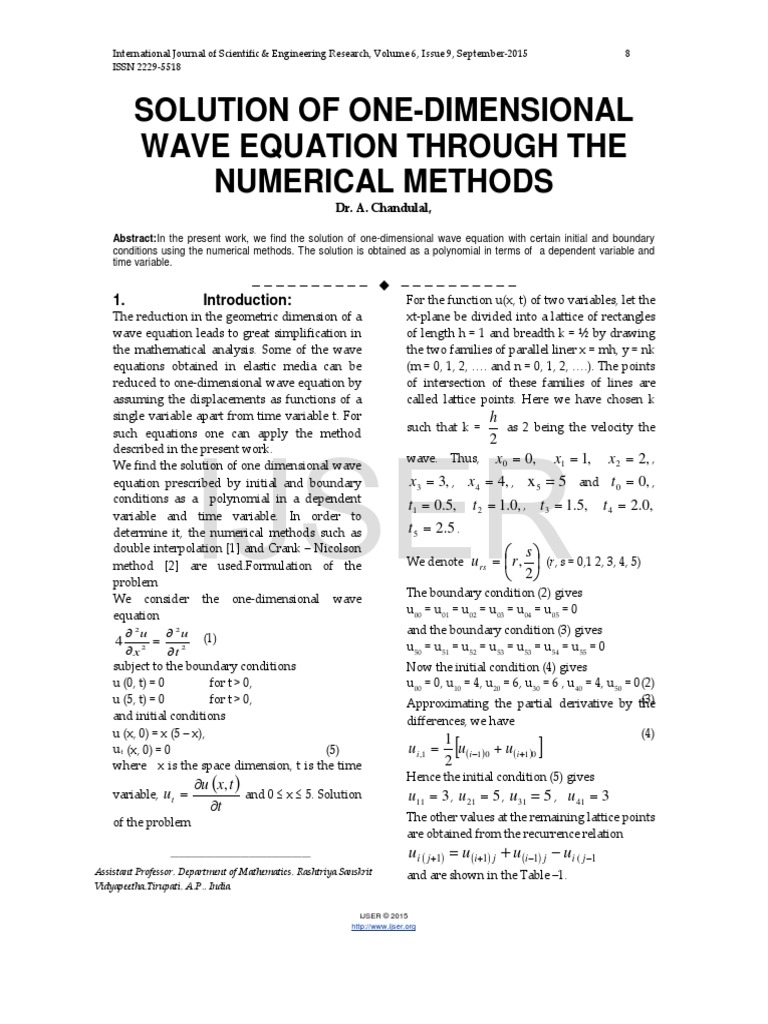 Solution of One Dimensional Wave Equation Through The Numerical Methods ...