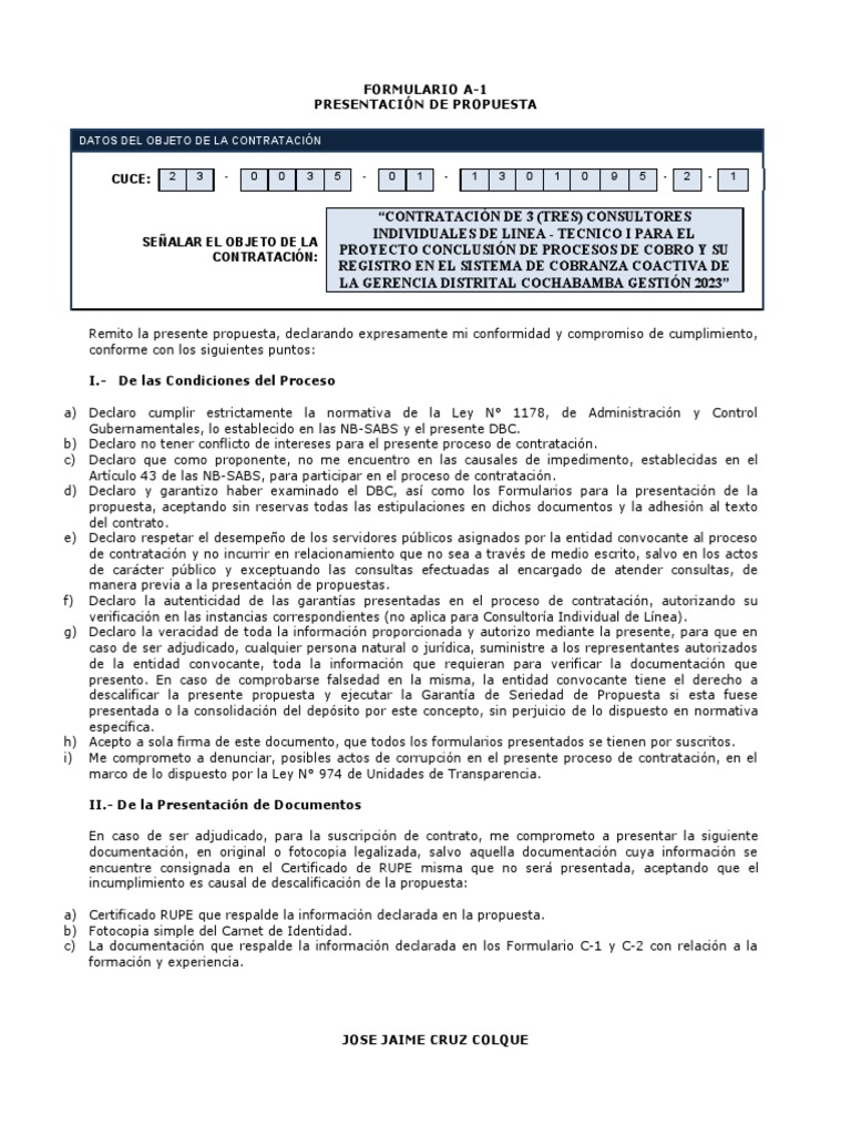 FORMULARIO A1 Consultor Tecnico I | PDF | Justicia | Crimen y violencia
