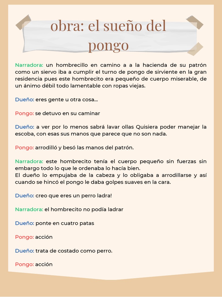 Obra El Sueño Del Pongo | PDF