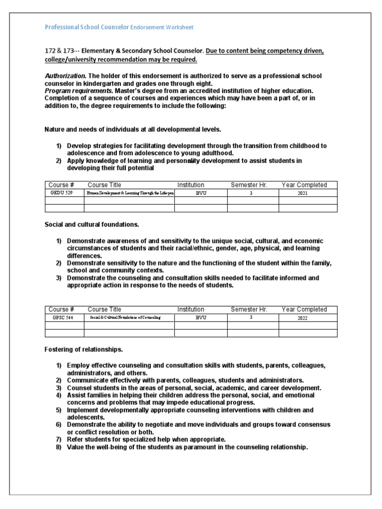 Professional School Counselor Endorsement | PDF | School Counselor ...