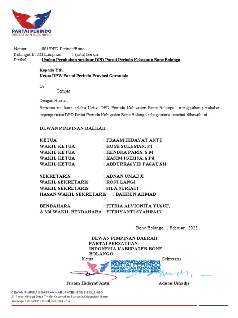 Perubahan Struktur DPD Perindo Bone Bolango | PDF