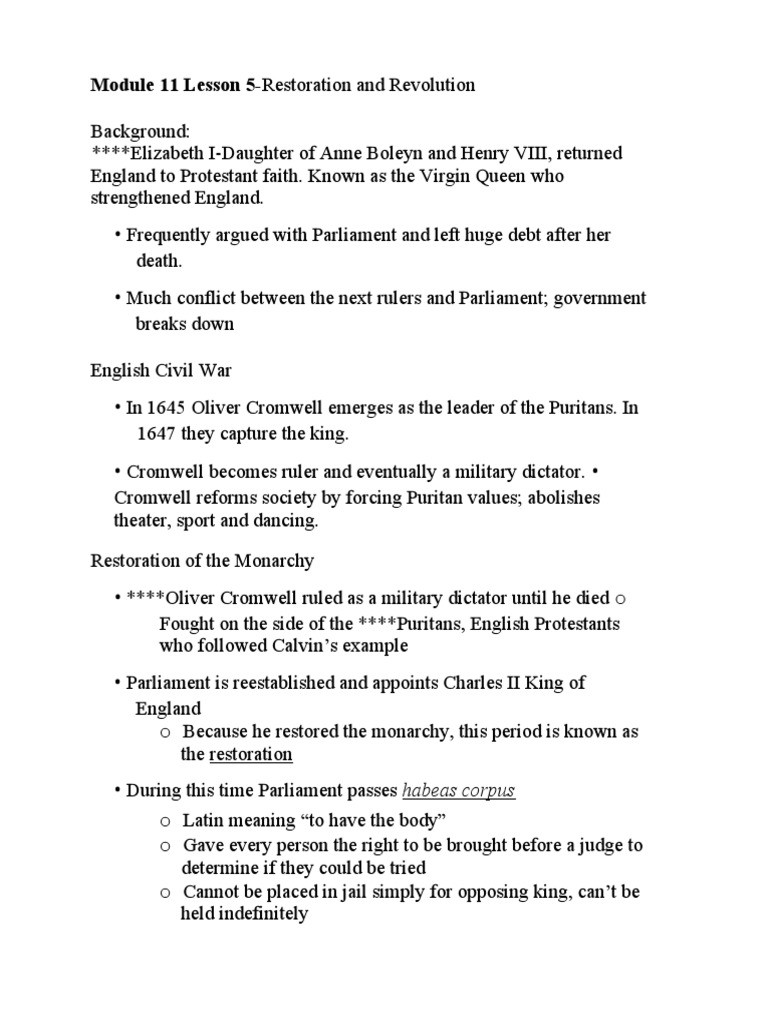 English Civil War and Revolution Outline | PDF