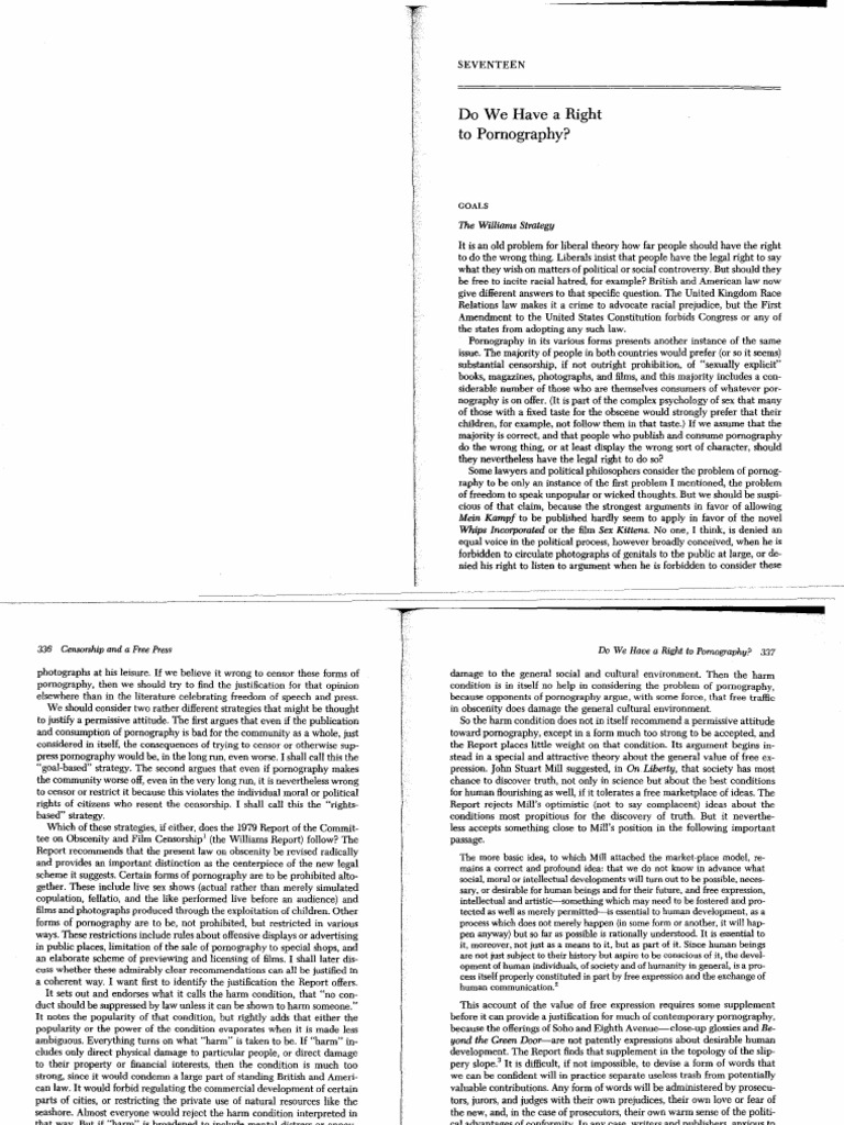 Do We Have A Right To Pornography (Ronald Dworkin) | PDF | Freedom Of Speech | Censorship