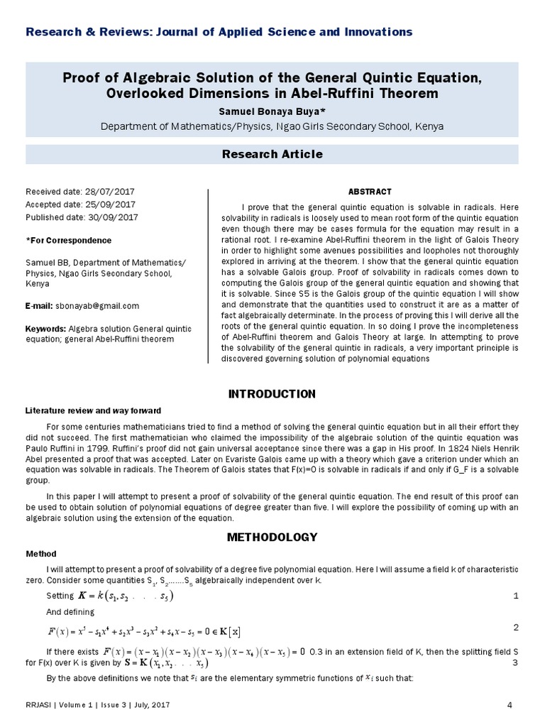 Proof of Algebraic Solution of The General Quintic Equation, Overlooked Dimensions in Abel ...