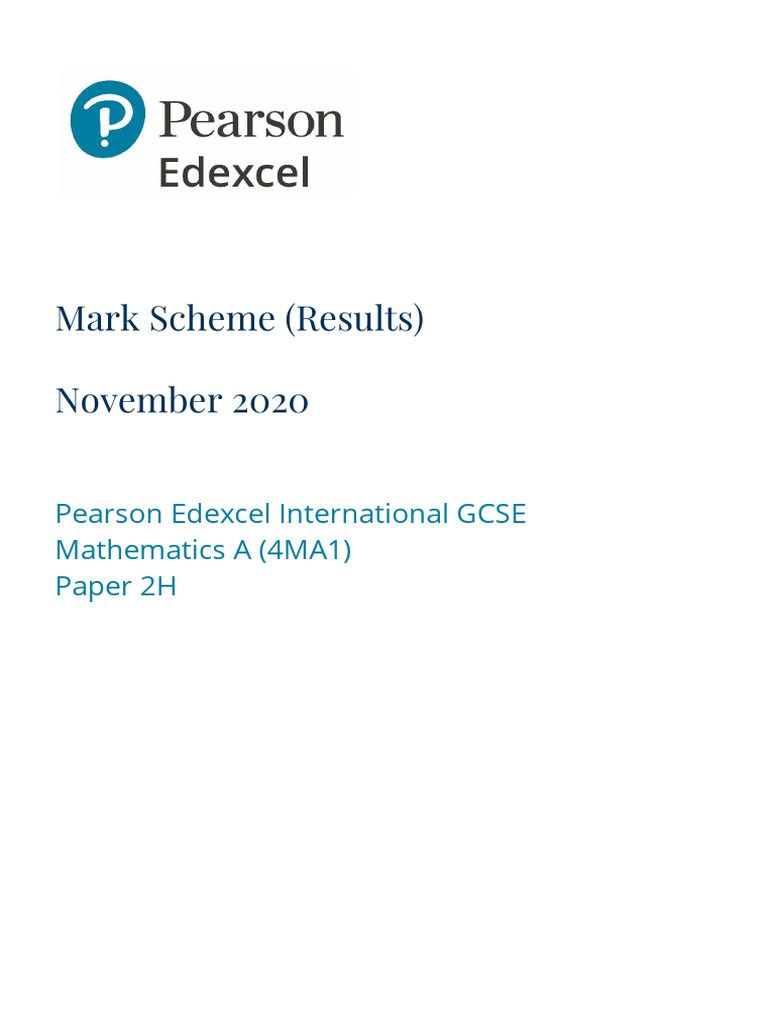 04c Igcse Maths 4ma1 2h November 2020 Mark Scheme PDF | PDF | Area | Elementary Mathematics