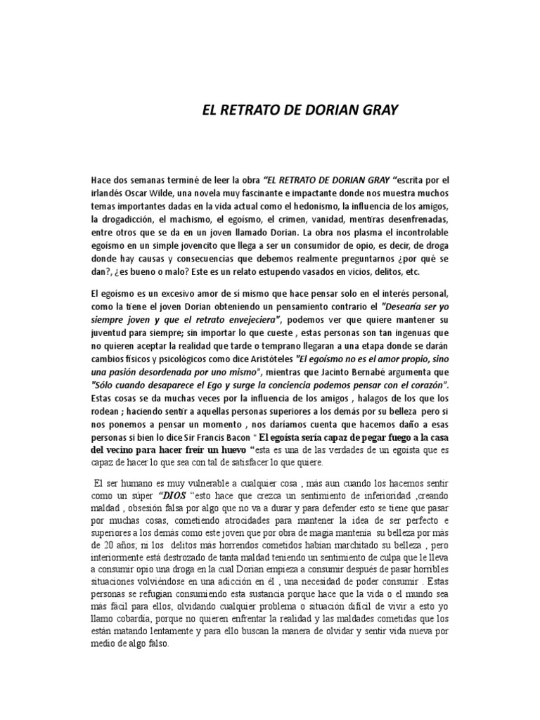 El Retrato de Dorian Gray Noemi | PDF | Egoismo psicologico | La imagen ...