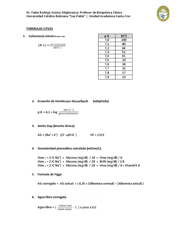 Fórmulas de Bioquímica Clínica | PDF | Desordenes metabólicos ...
