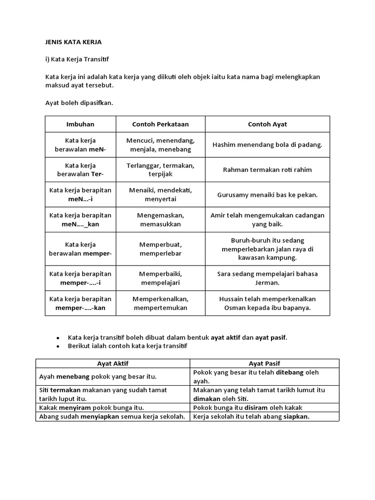 Jenis Kata Kerja | PDF
