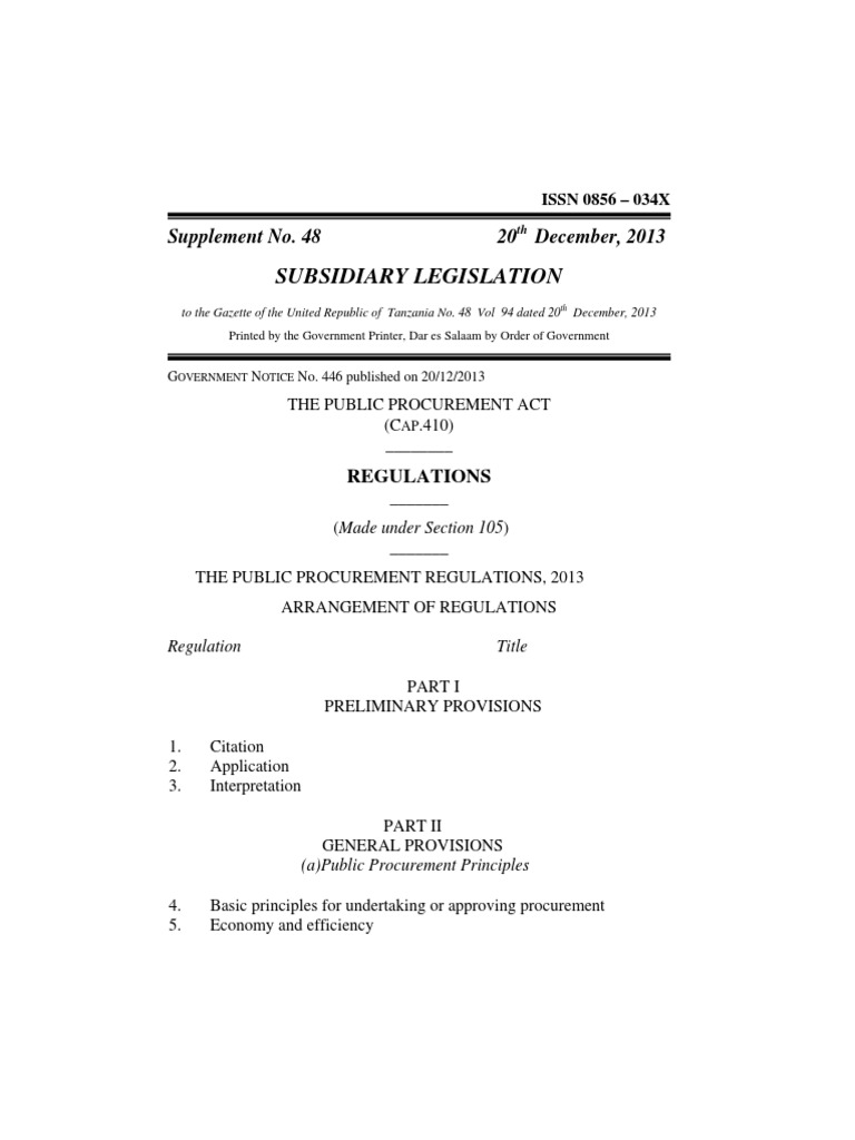 Public Procurement Regulations 2013 | PDF | Procurement | Business