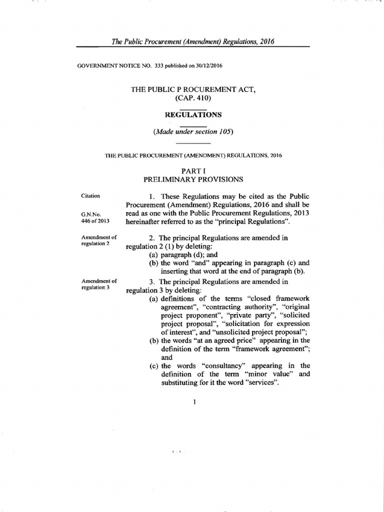 GN No 333 Public Procurement (Amendment) Regulations, 2016 | PDF ...