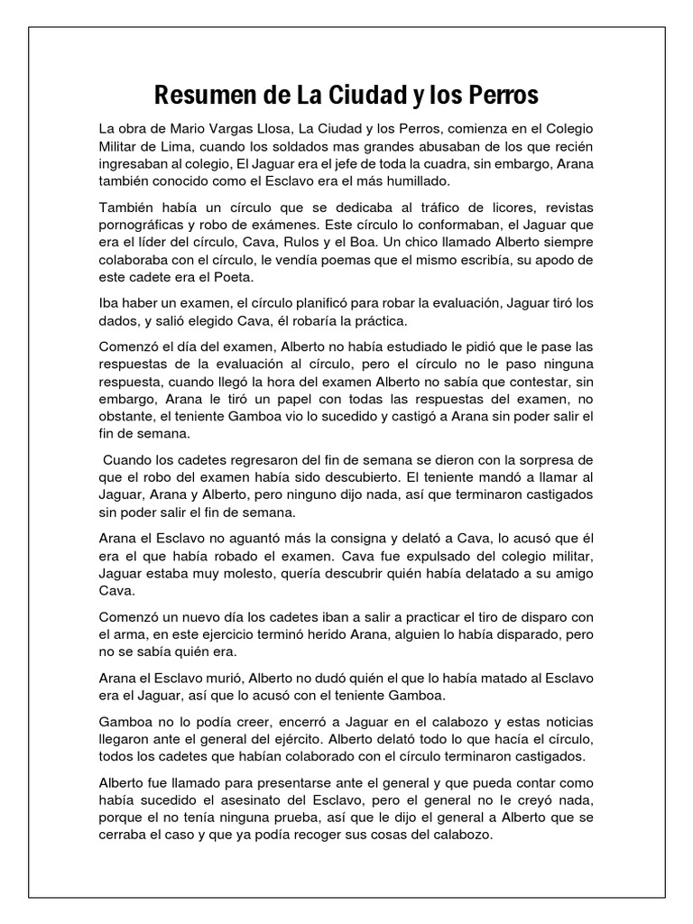 Resumen de La Obra Ciudad de Los Perros | PDF | Poesía | Clásicos