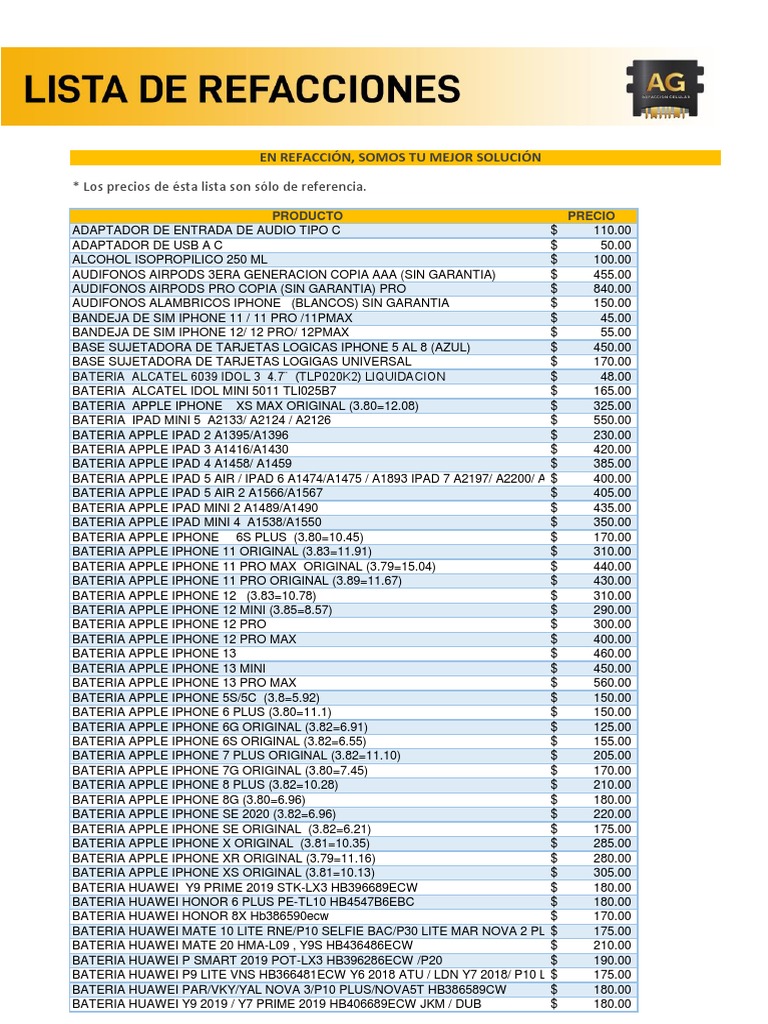 Los Precios de Ésta Lista Son Sólo de Referencia.: en Refacción, Somos Tu Mejor Solución | PDF ...