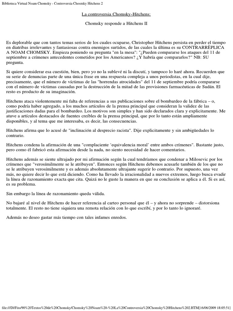 Chomsky Noam - La Controversia Chomsky Hitchens 2 | PDF