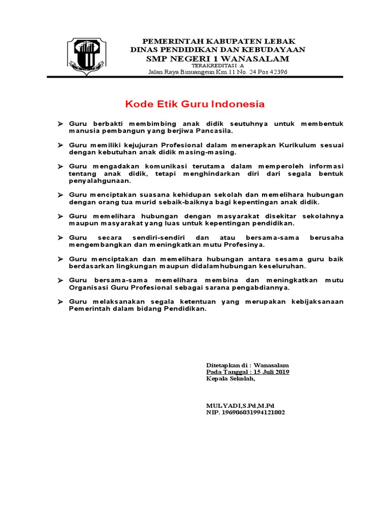 Kode Etik Guru Indonesia | PDF