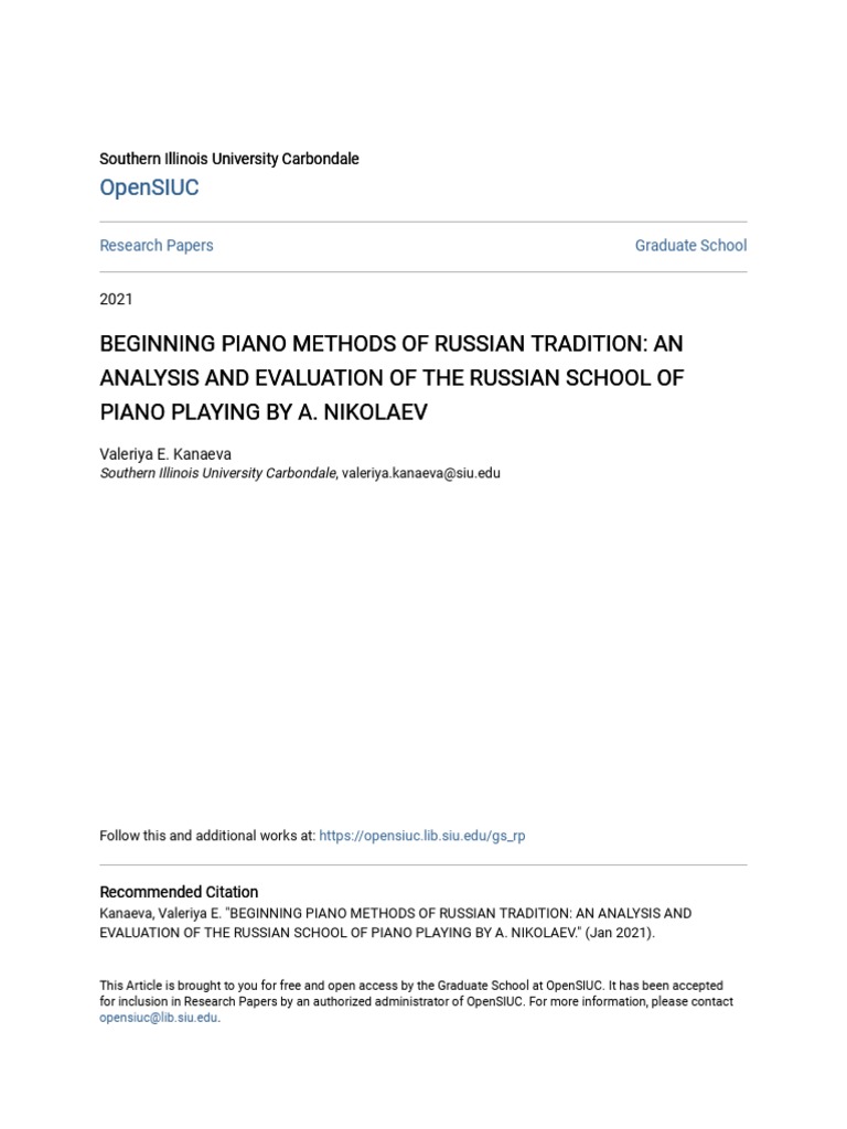 Beginning Piano Methods of Russian Tradition - An Analysis and Eva-4 ...